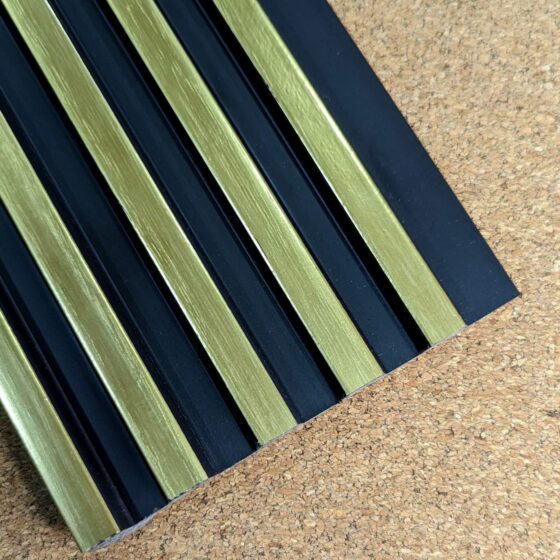 Renovo Solid PVC Wall Panels IW-128 Brass Strips - Zebra.pk